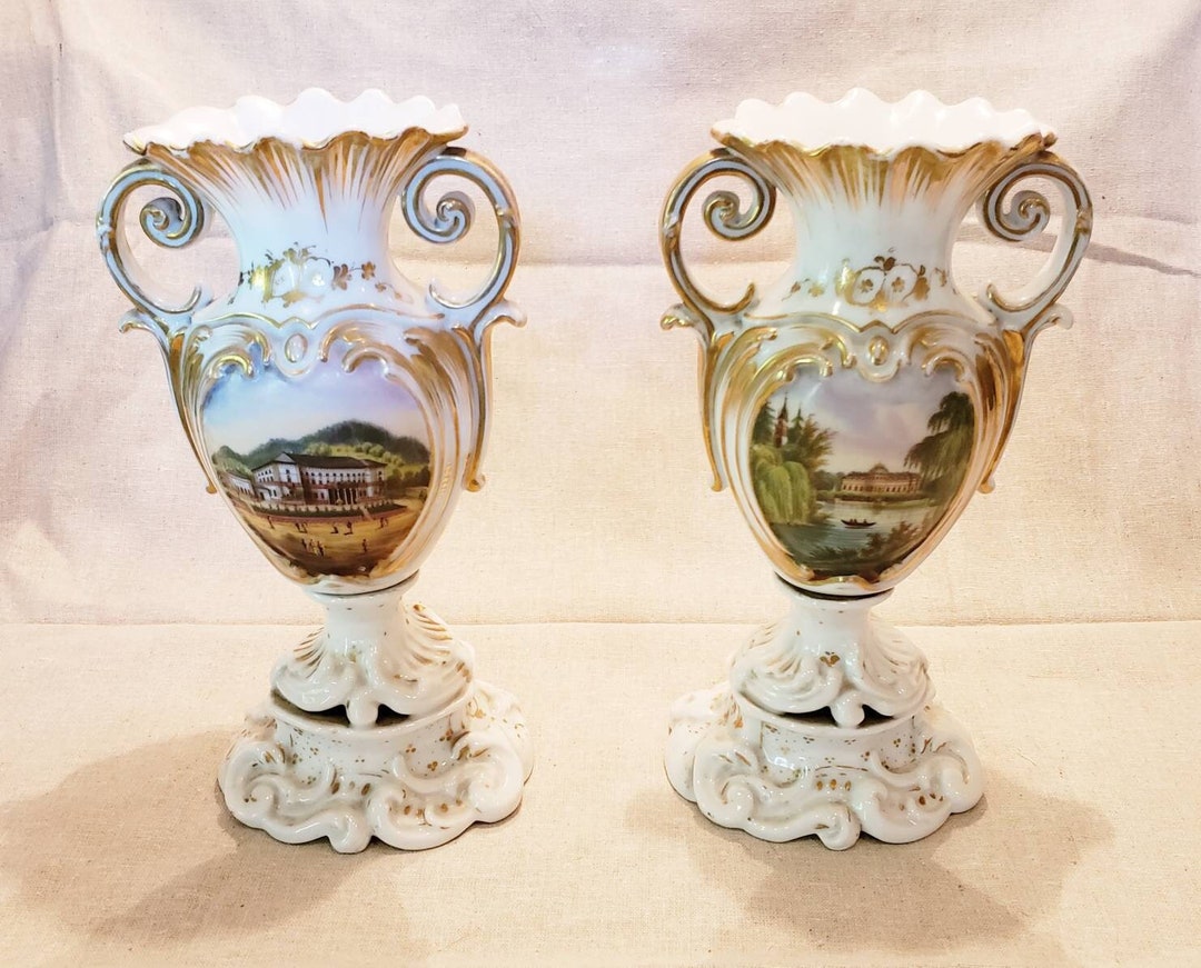 OLD PARIS Scenic Vases Castles and Flowers, 1860's - Etsy