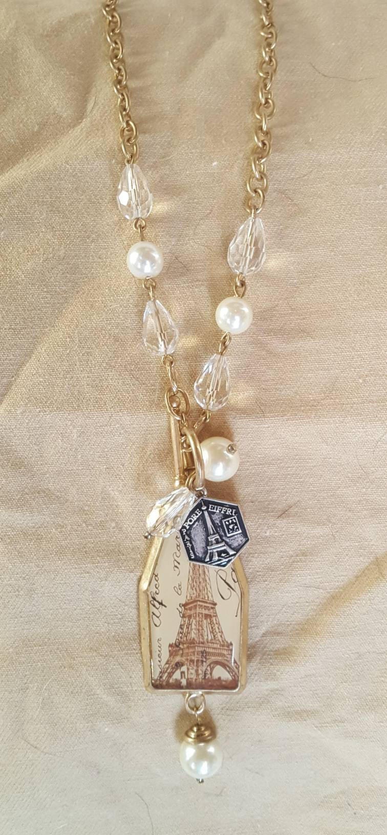 PARIS Pendant Necklace W/ Faux Pearls and Lucite Prisms. - Etsy