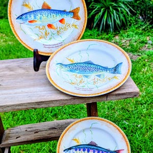 Porcelain Fish Plates, Set of Three From American Atelier, Trout, Sport ...