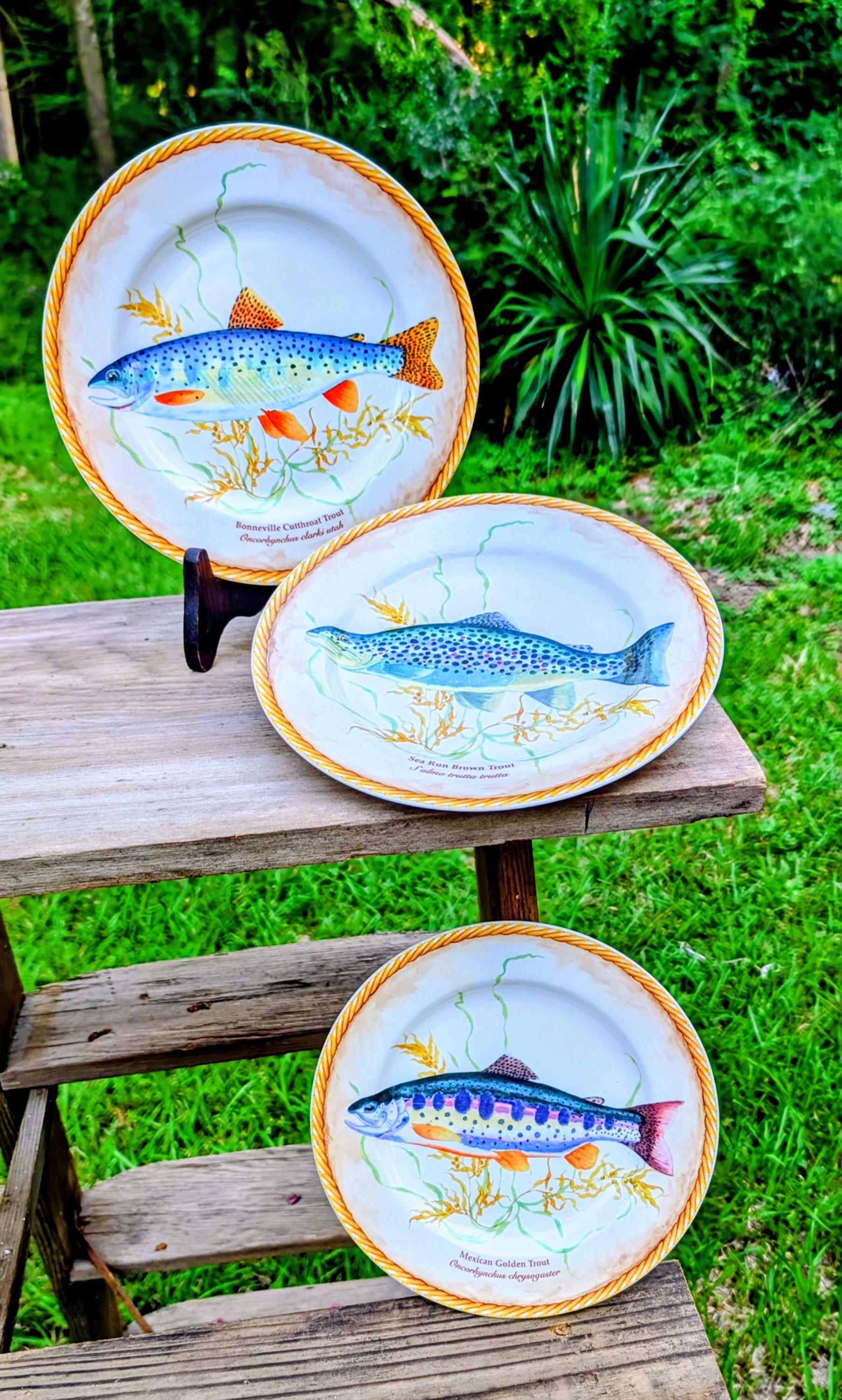 Porcelain Fish Plates, Set of Three From American Atelier, Trout, Sport ...