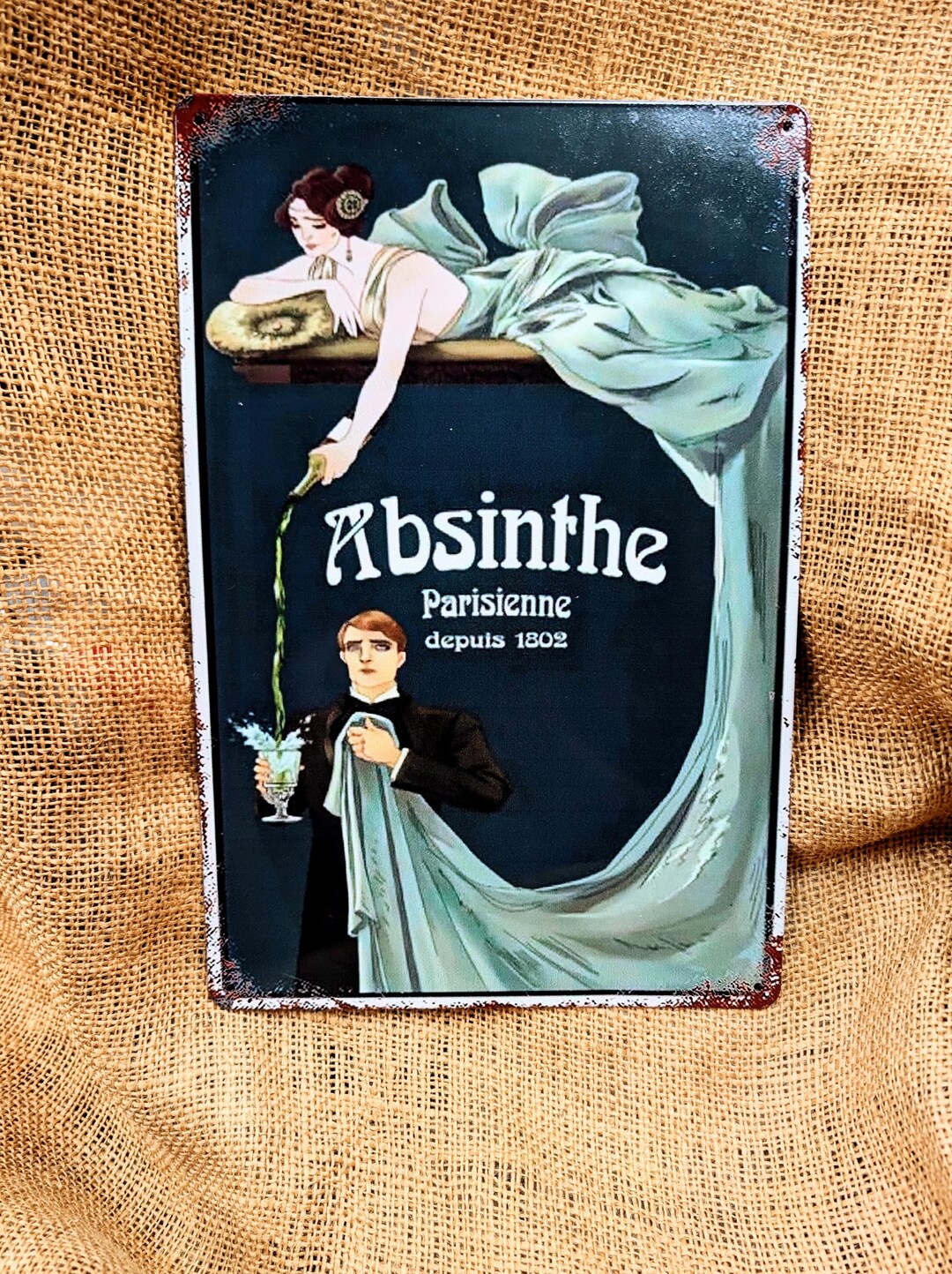 Tin Reproduction Advertisement Sign, Absinthe- Art Nouveau, Edwardian ...
