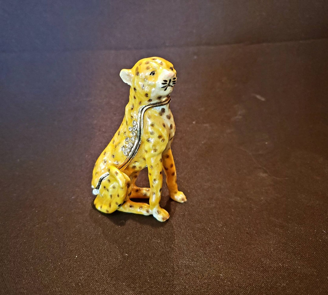 Enameled Hinged Trinket Box- CHEETAH With Rhinestone Accents - Etsy