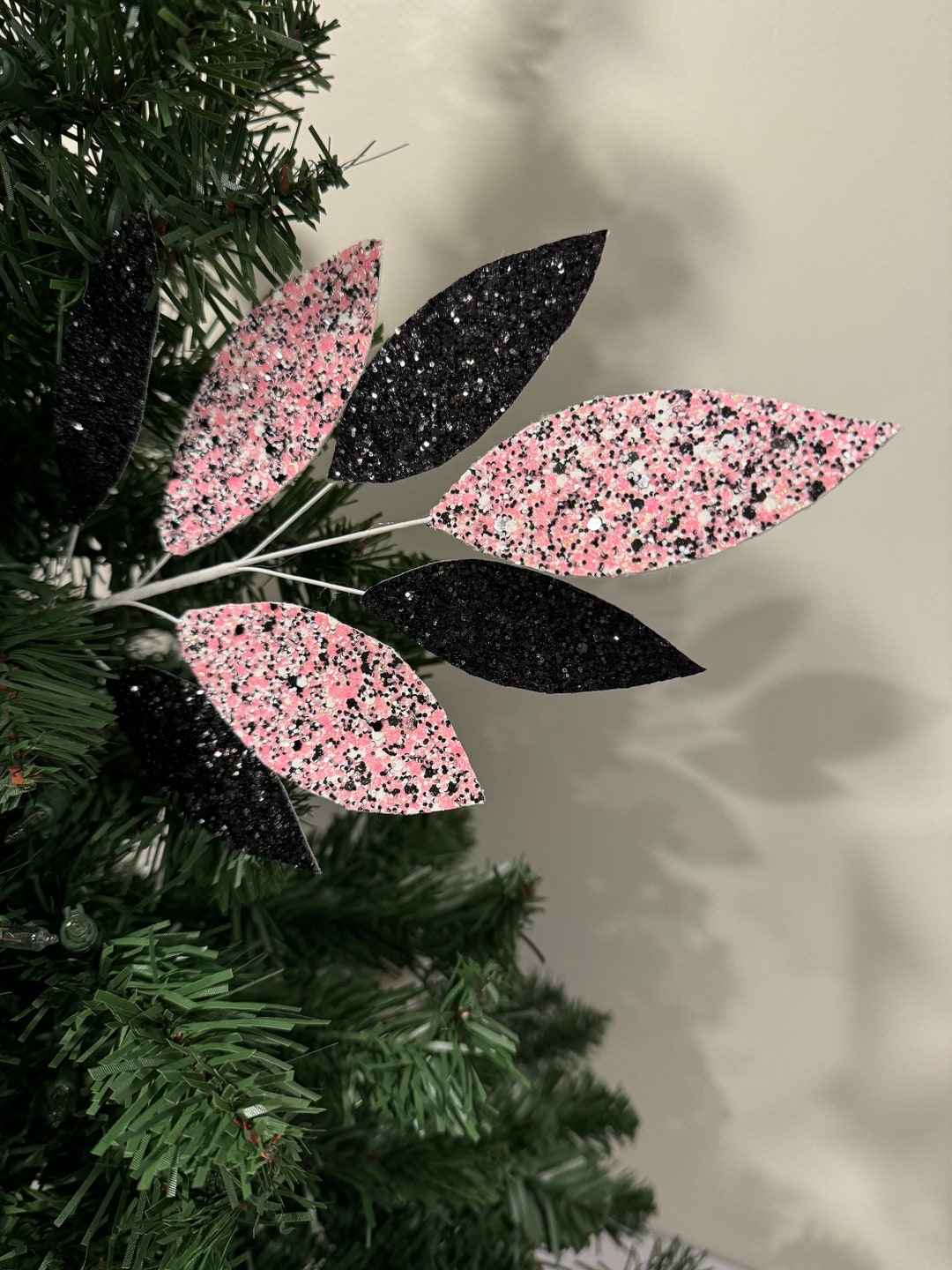 Pinkoween Glitter Leaf Spray, Halloween Leaf Pick, Pink Halloween ...