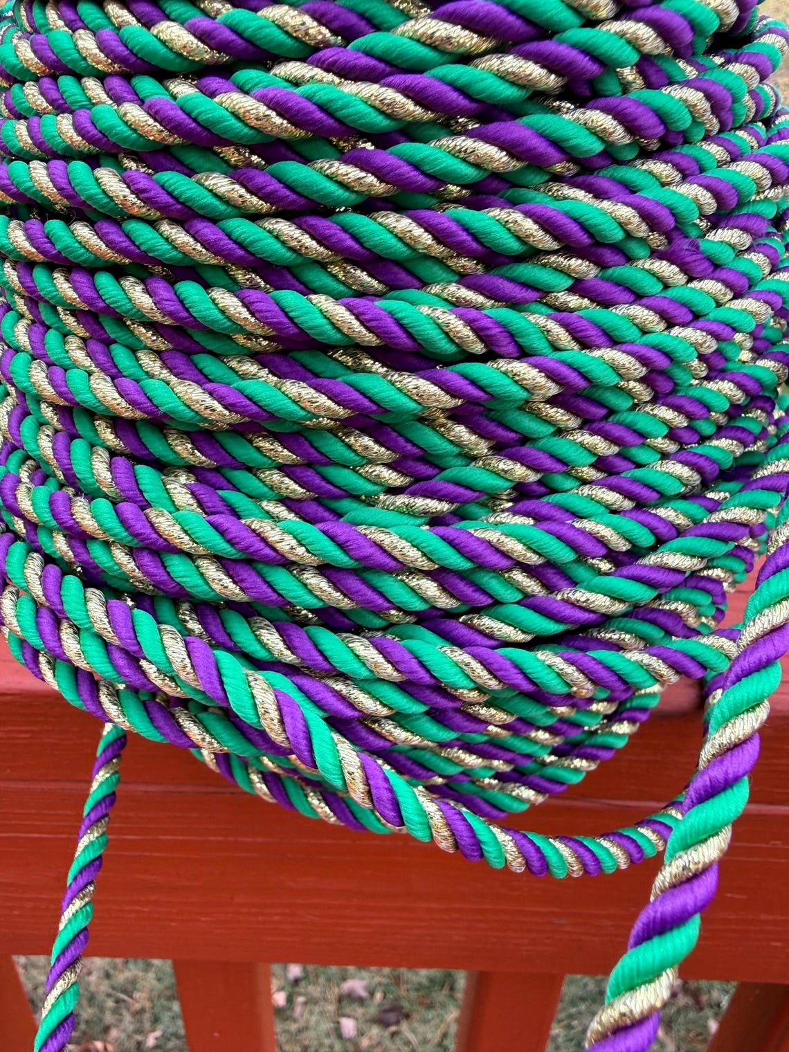 5mm Mardi Gras Cording, Purple Green Gold Twisted Rope, Decorative ...