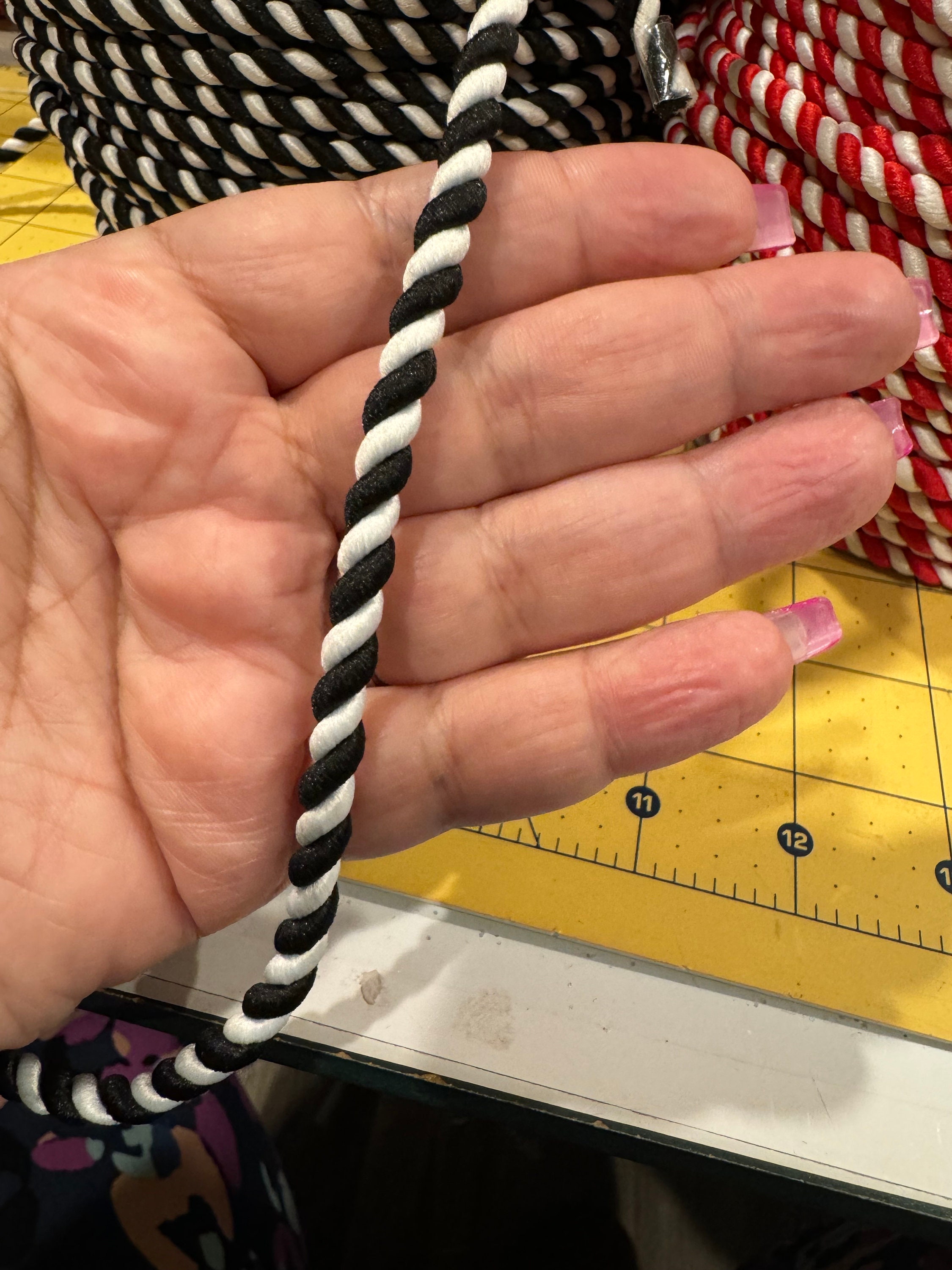 5mm Black and White Satin Cording, Twisted Rope, Decorative Cording ...