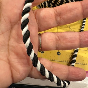 5mm Black and White Satin Cording, Twisted Rope, Decorative Cording ...