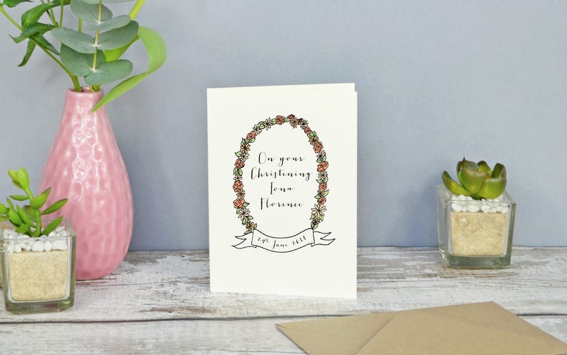 Personalised Floral Wreath Name and Date Christening or - Etsy UK