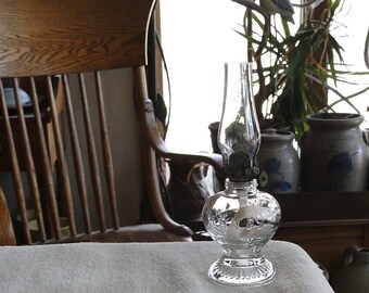 Miniature Mini Clear Glass Kerosene Oil Lamp With Chimney Vintage ...