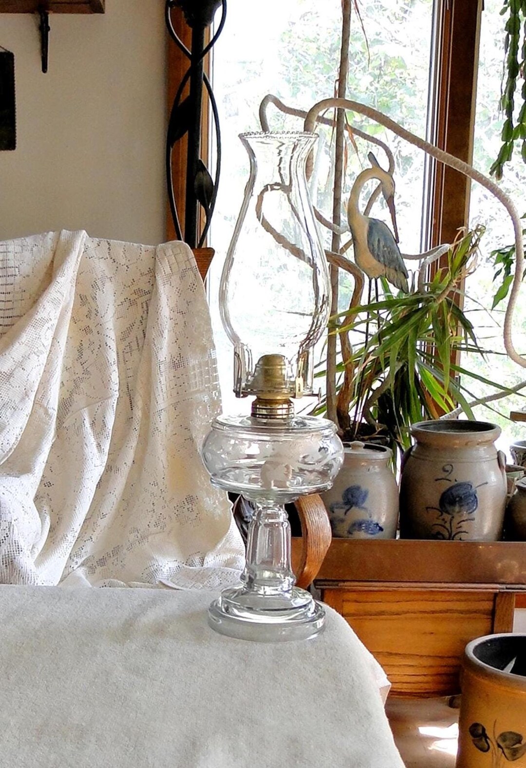 Antique Oil Lamp pomona Pattern With Frosted Ivy Leaves Circling Around ...
