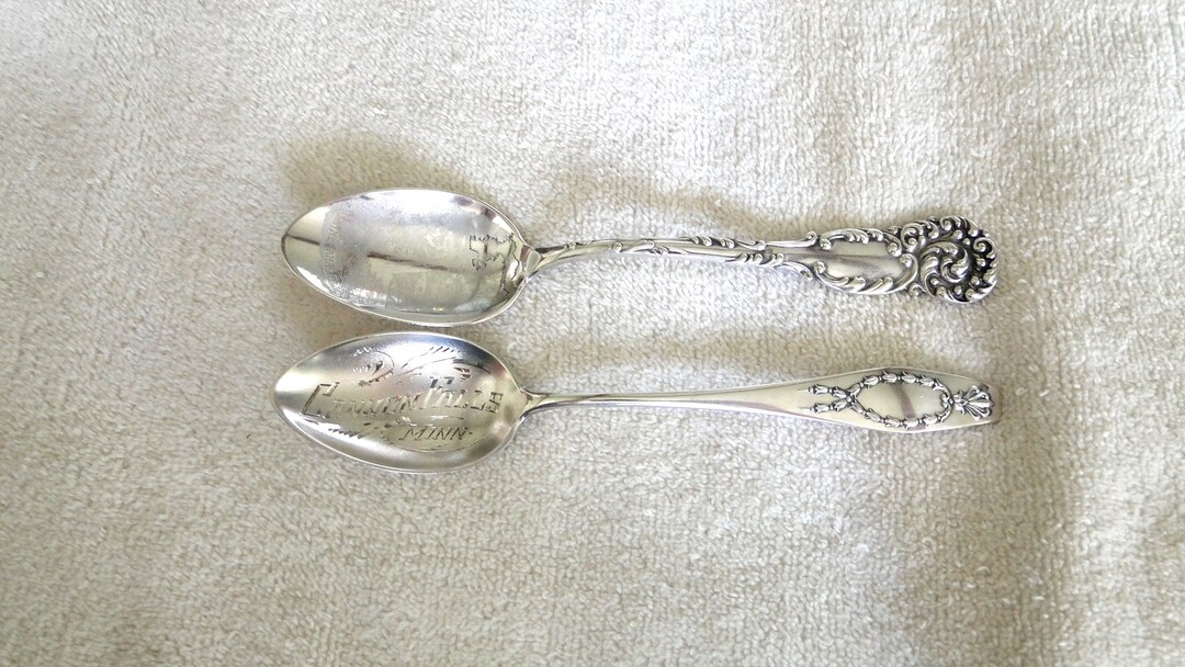 2 Antique Sterling Silver Patterned Teaspoons With Engraved - Etsy