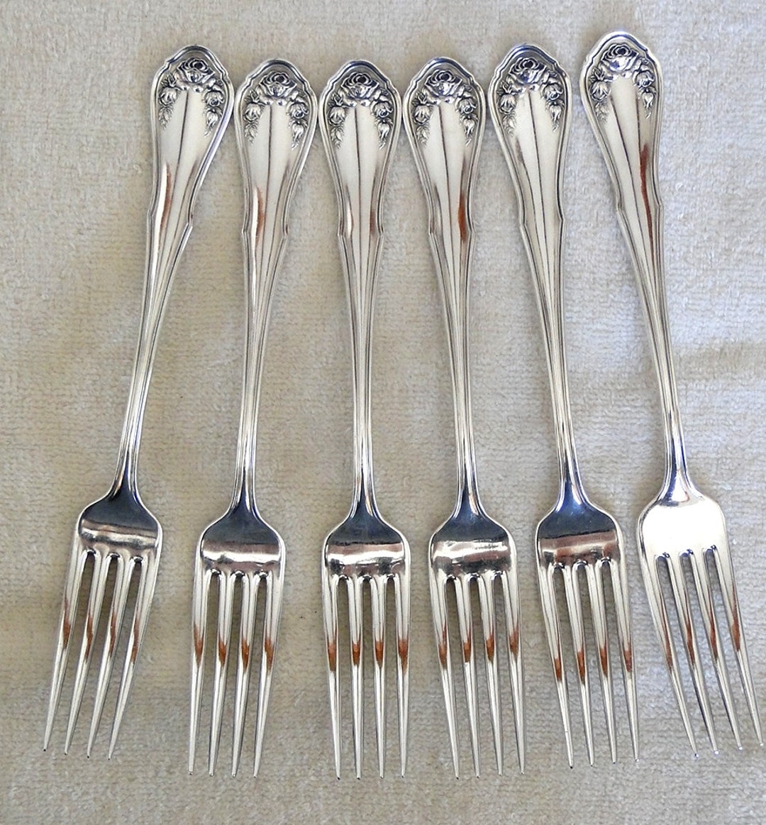 6 Oneida Community Reliance Plate Bridal Rose Aka Larose Forks-vintage ...