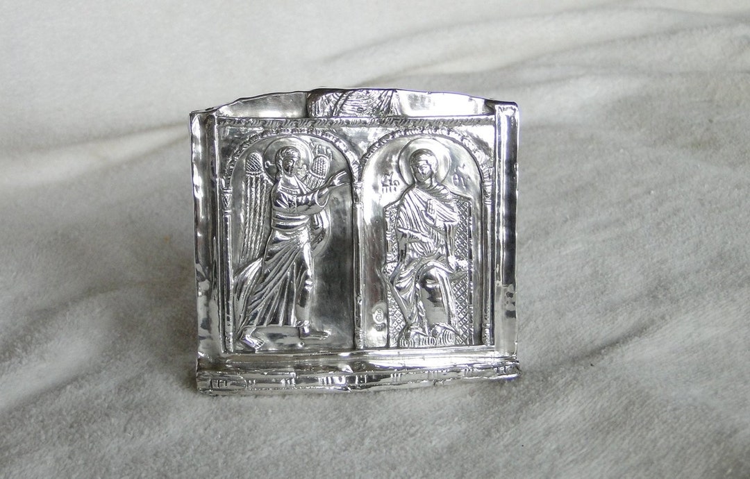 Antique 950 Silver Greek Orthodox Icon of the ANNUNCIATION Stand up ...