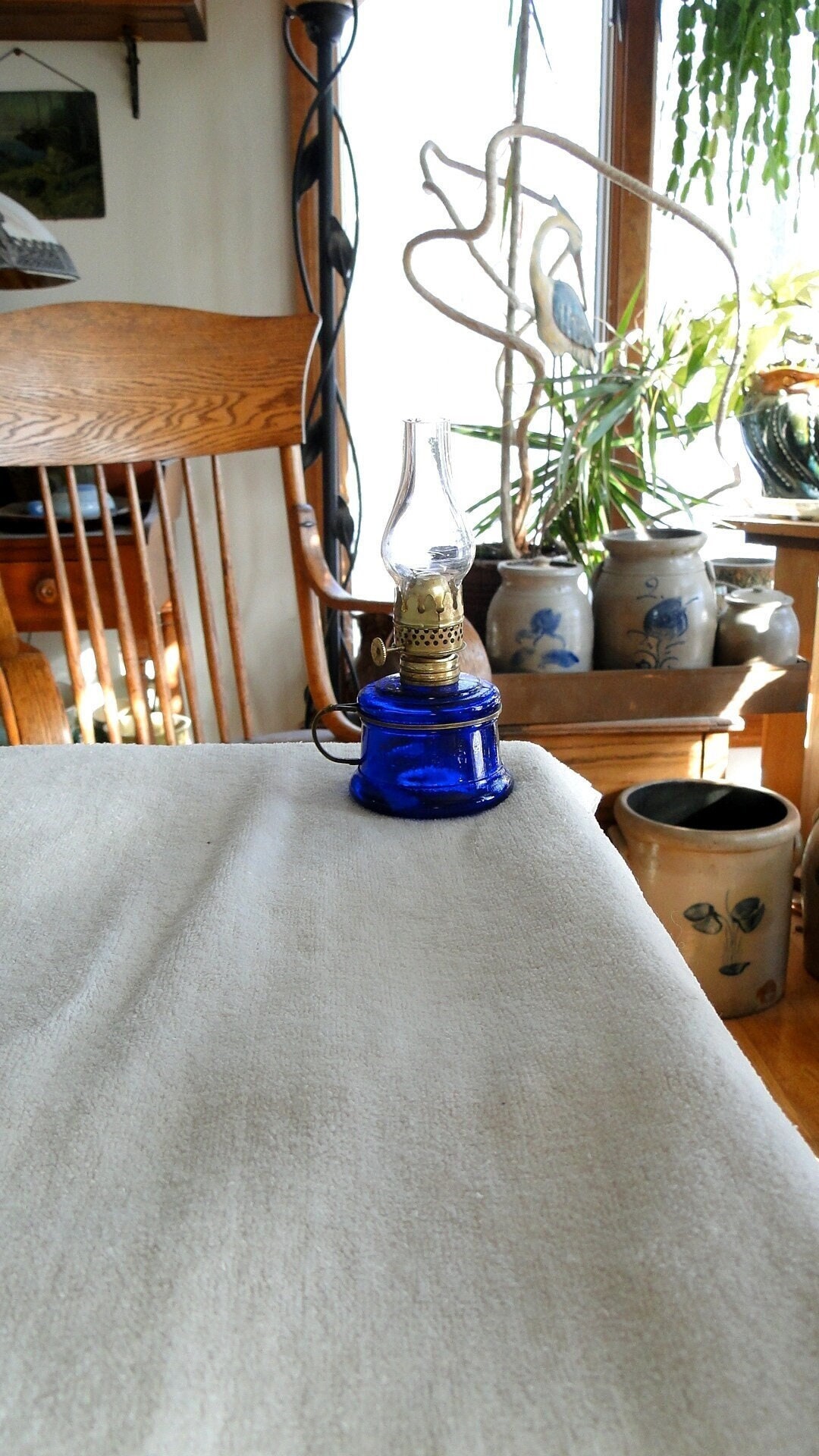 Antique Miniature Cobalt Blue NUTMEG Oil Lamp With Original Chimney and ...
