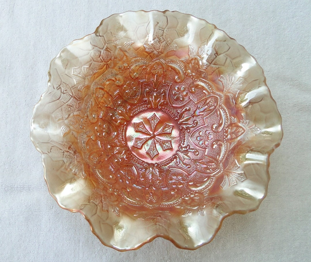 Antique Dugan GARDEN PATH Pattern Carnival Glass 8 3/4 Inch Bowl ...