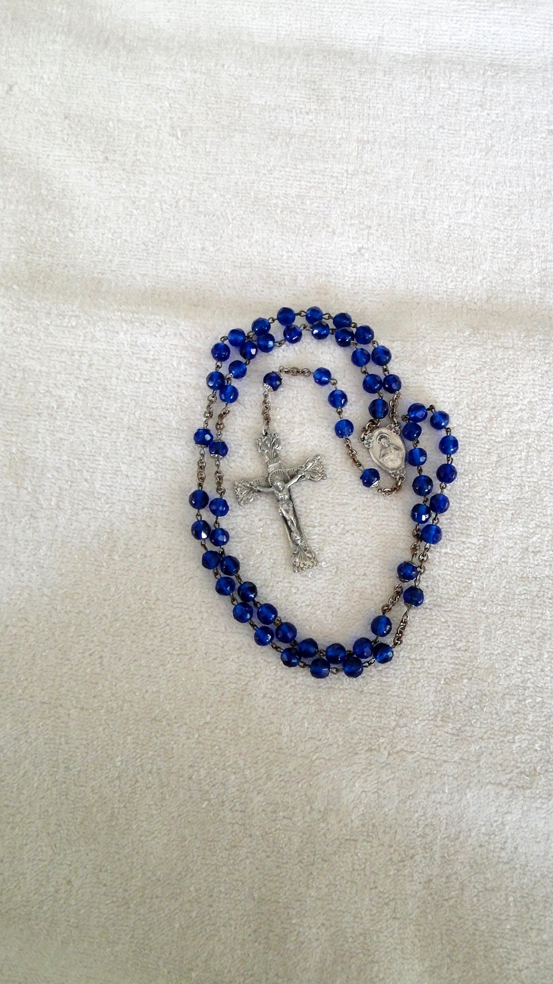 Cobalt Blue Crystal Glass Bead Rosary-vintage 1940-50-wearable- 27 Inch ...