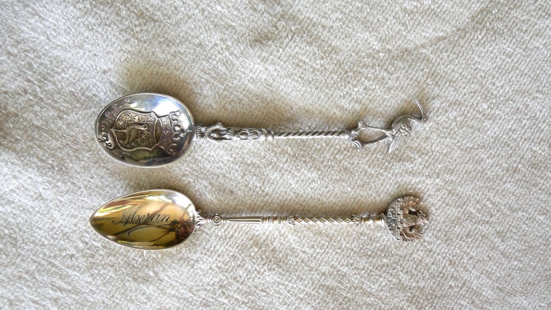 2 Antique Souvenir 800 Coin Silver Coffee Spoons-1st is German Made by ...