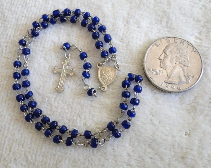 Vintage Miniature Cobalt Blue Glass Beaded Rosary for Child or Doll - Etsy