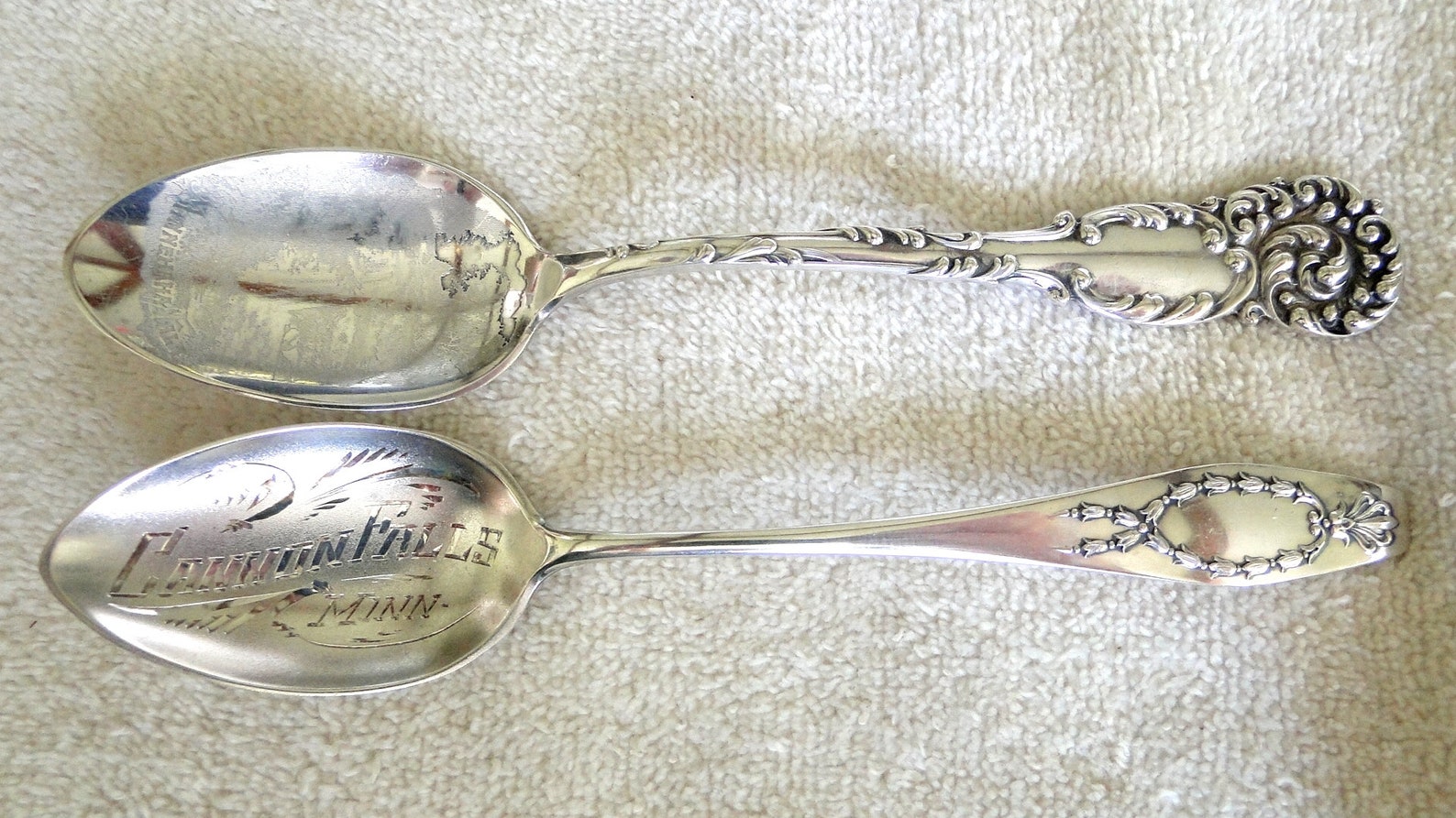 2 Antique Sterling Silver Patterned Teaspoons With Engraved - Etsy