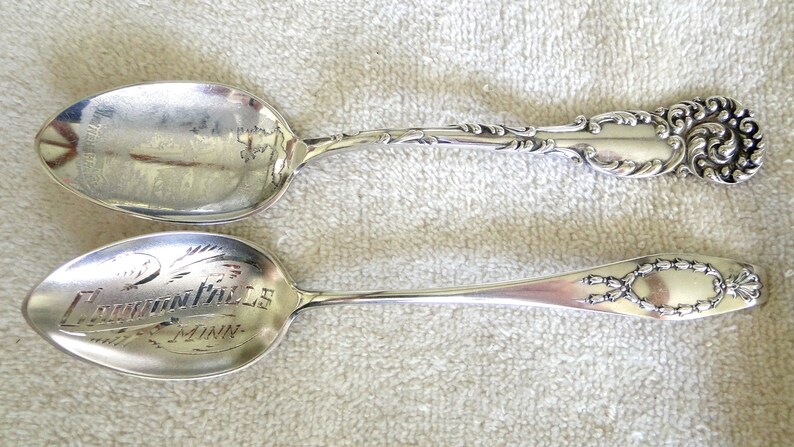 2 Antique Sterling Silver Patterned Teaspoons With Engraved - Etsy