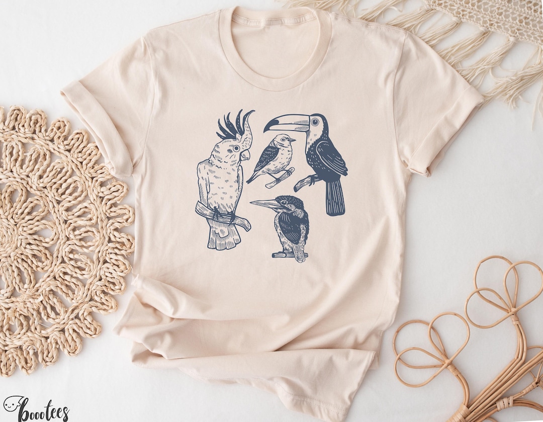 Tropical Bird Graphic T-shirt. Hand-drawn Animals. Nature Animal Lover ...