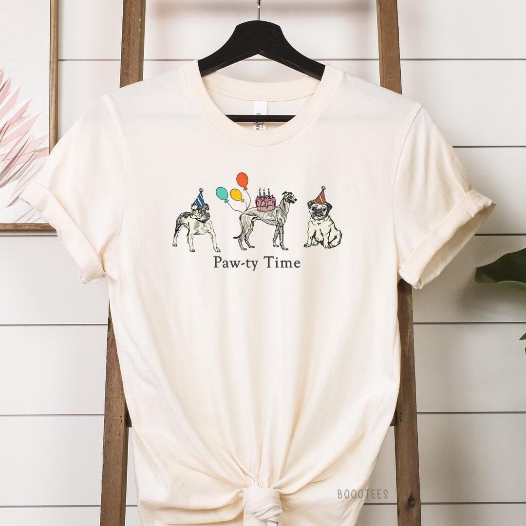Funny Dog Birthday Paw-ty Time Graphic T-shirt: Dogs Animals Pets Vet ...