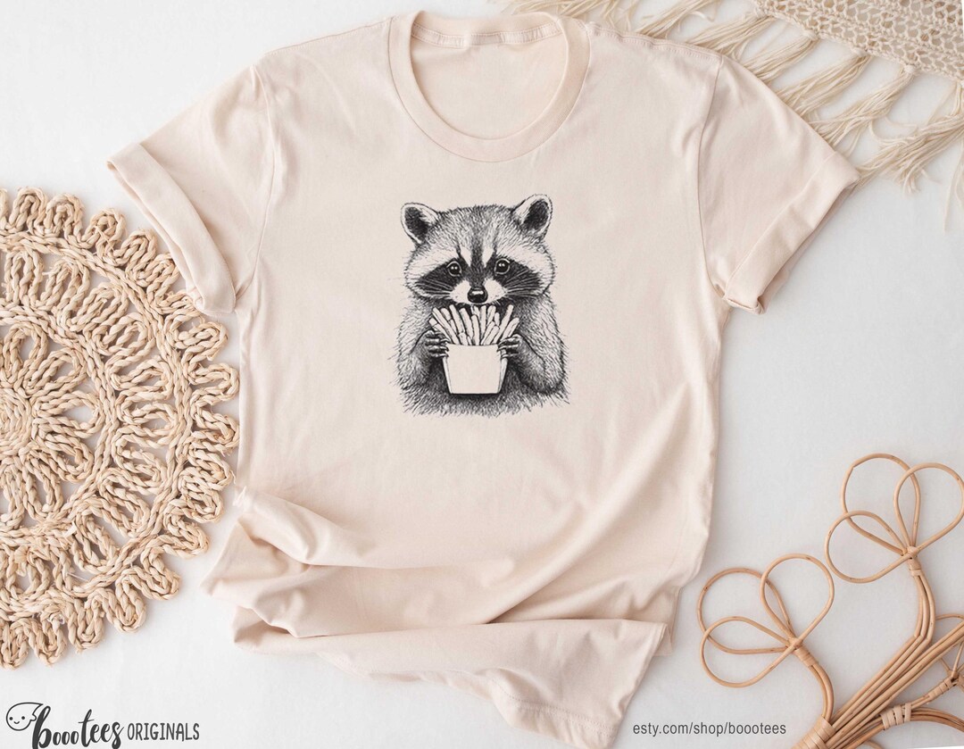 Raccoon Eating French Fries Shirt. Cute Animal Lover Gift Idea. T-shirt ...