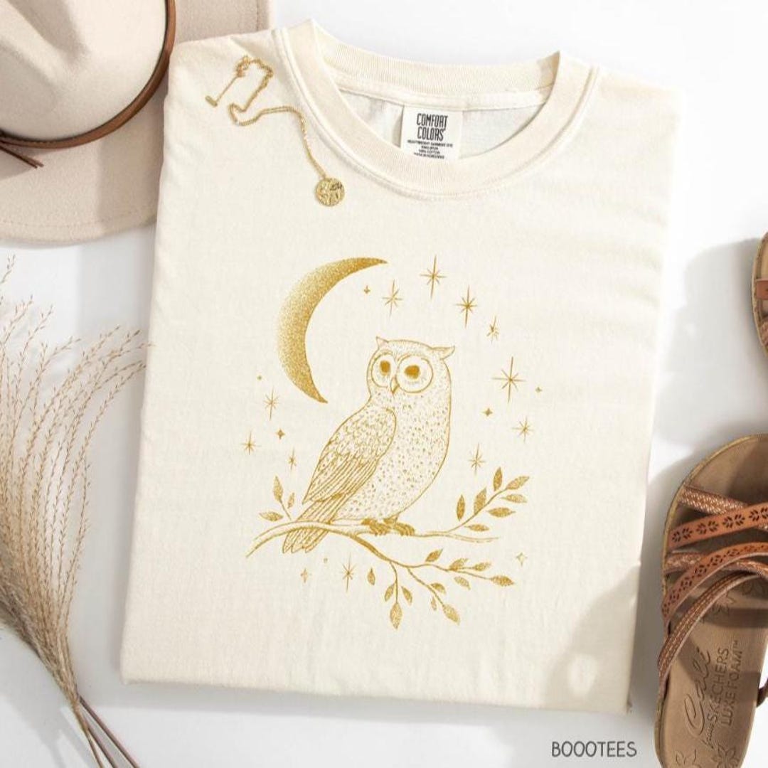 Retro Owl Moon and Stars Comfort Colors Graphic T-shirt: 100% Cotton ...