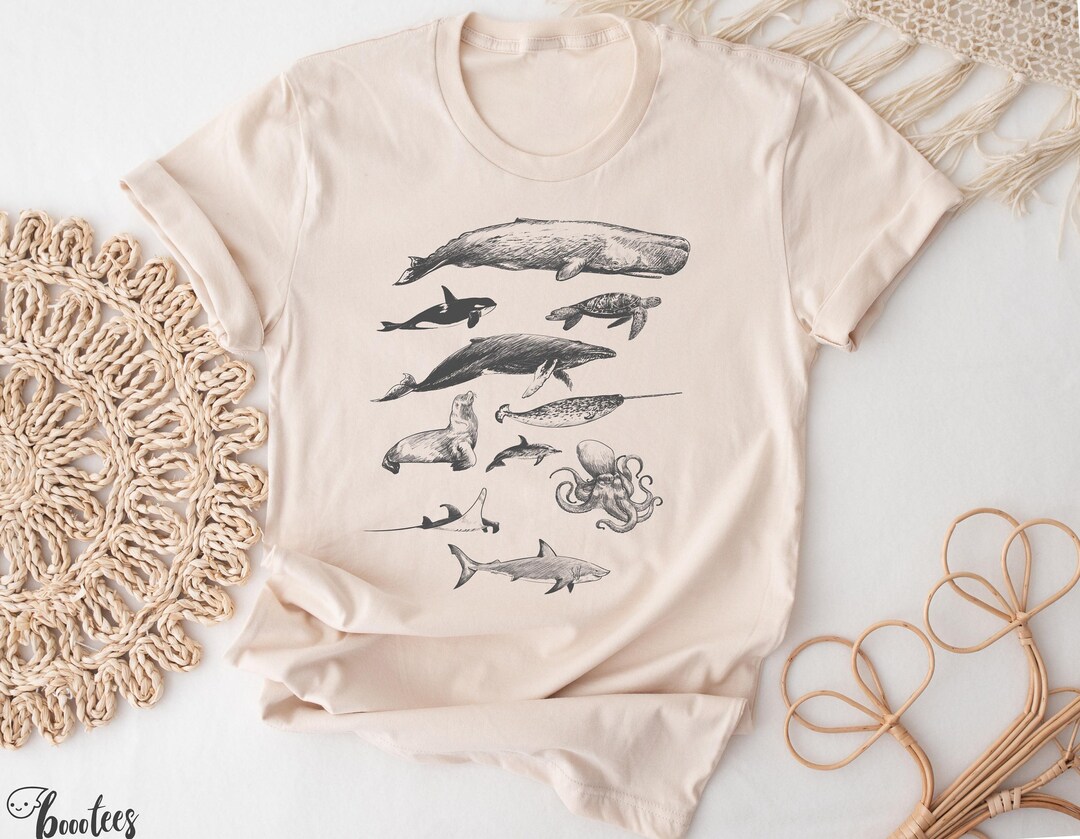 Ocean Life T-shirt. Hand-drawn Sea Animals. Nature Animal Lover. Meme T ...