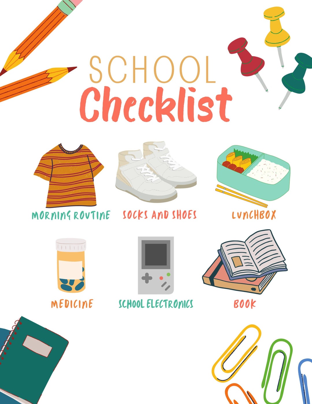 School Checklist Visual Tool for Neurodivergent Brains or Executive ...