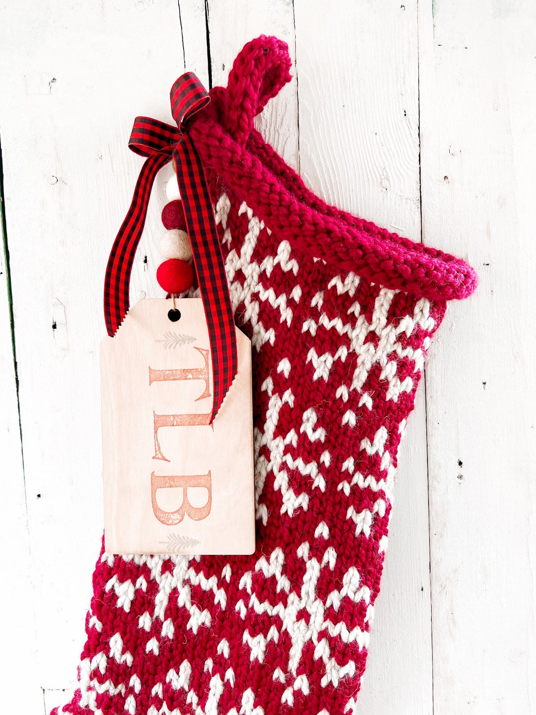 Chunky Hand Knit Snowflake Stockings Personalized Family Fair Isle Wool ...