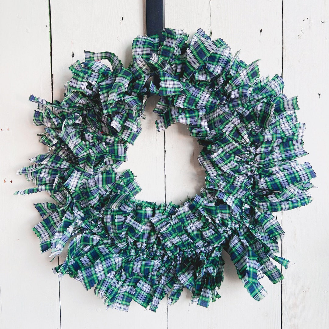 Gordon Tartan Rag Wreath Farmhouse Decor for Year-round Front Door - Etsy