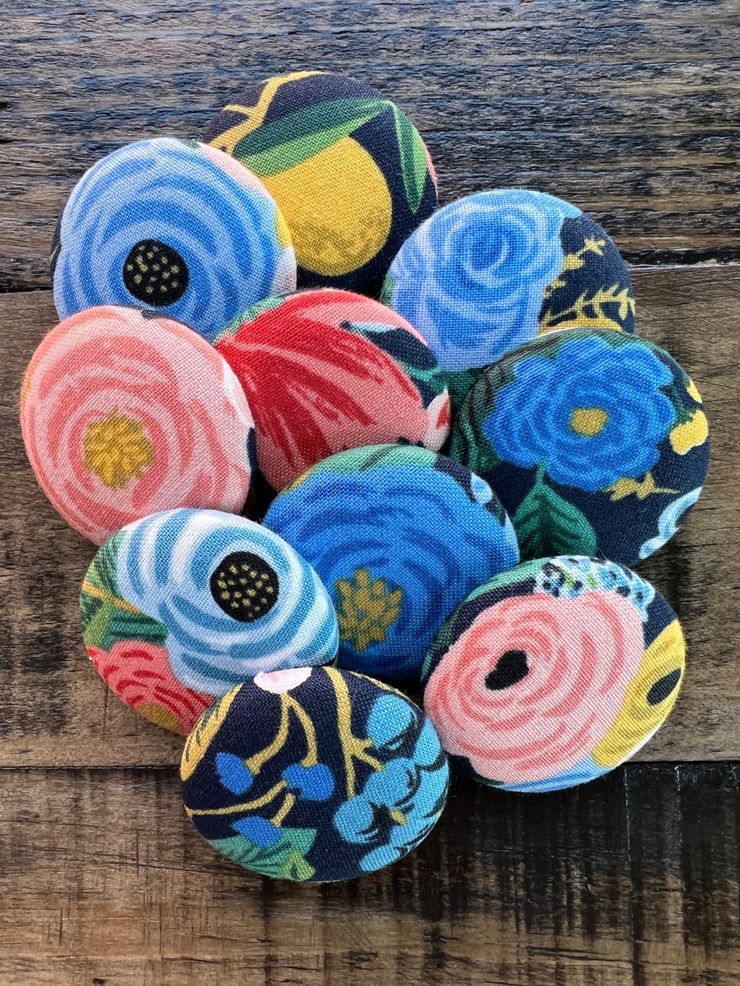 Blue Pink Boho Buttons, Flower Buttons, Button Accessories ...