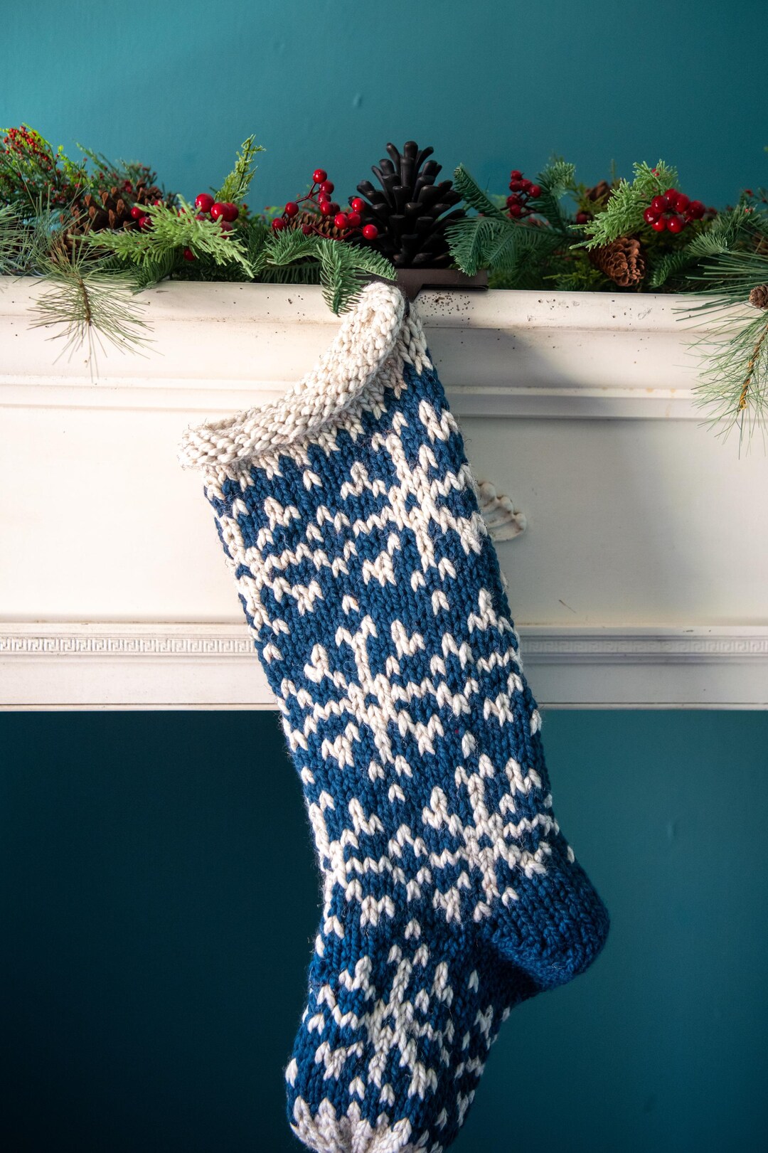 Personalized Chunky Knit Snowflake Christmas Stocking: Farmhouse Decor ...