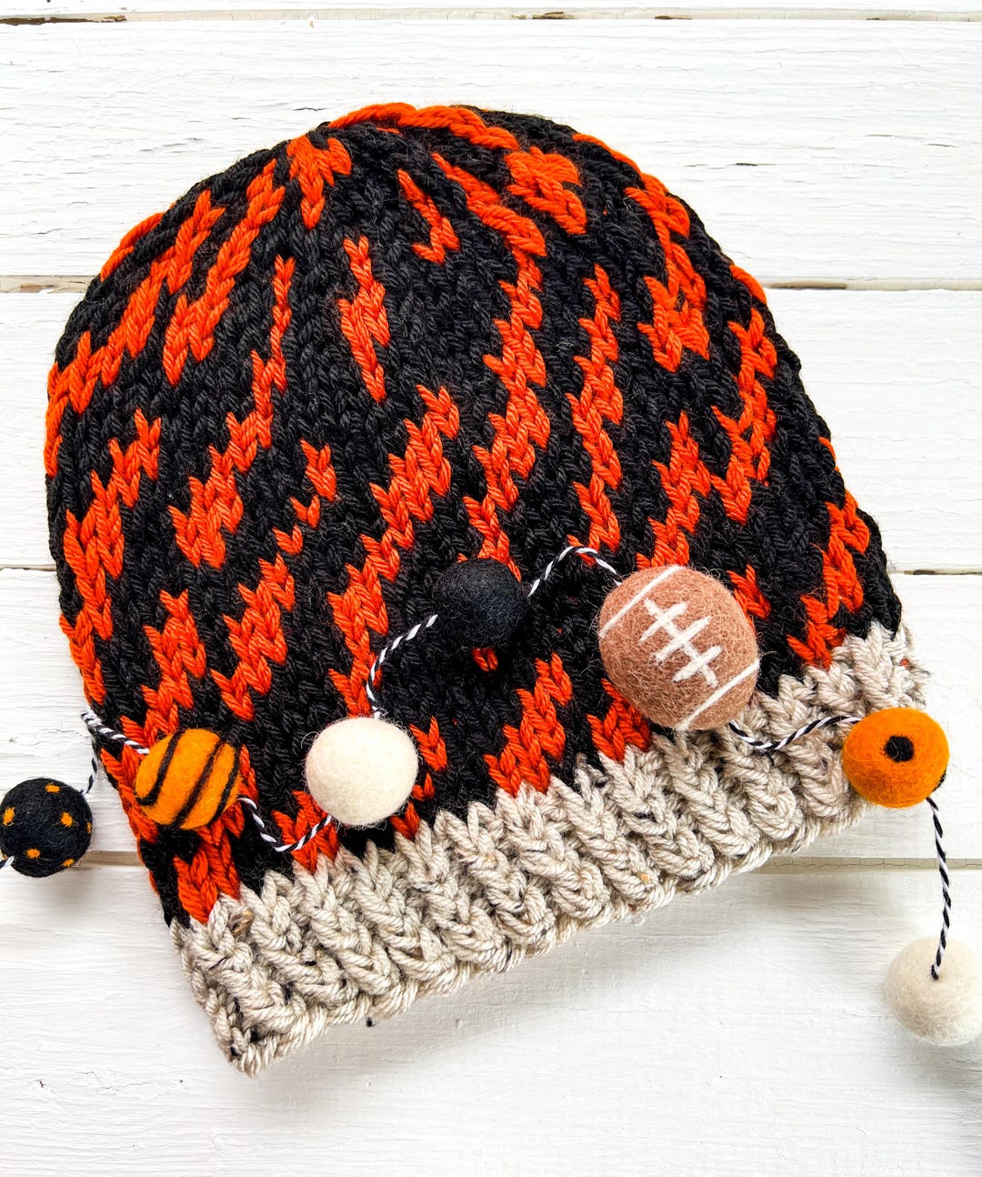Unique Bengal Tiger Stripe Wool Beanie for Adults Handmade Chunky Knit ...
