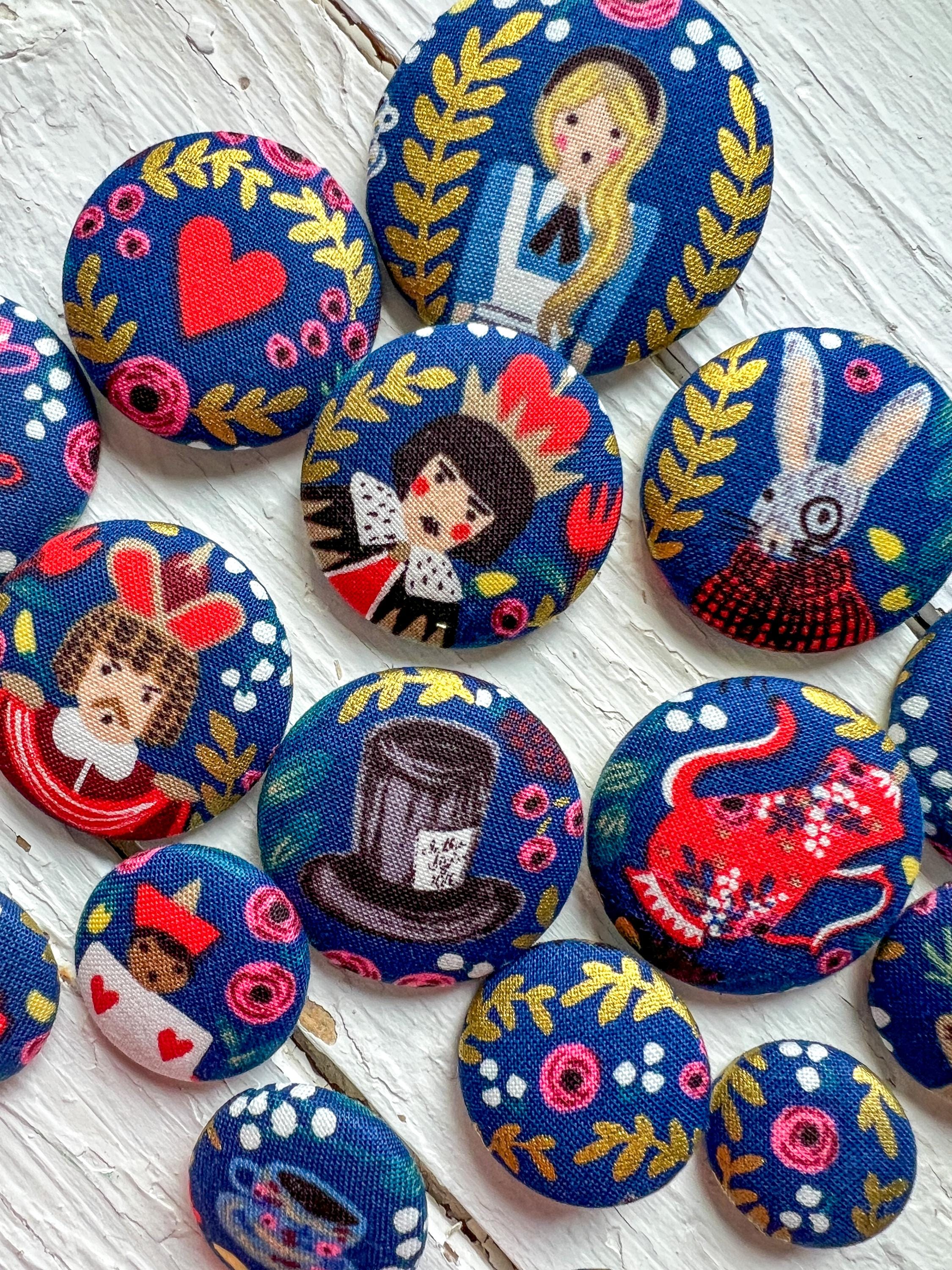 Whimsical Alice in Wonderland Navy Blue Handmade Buttons for Crafting ...