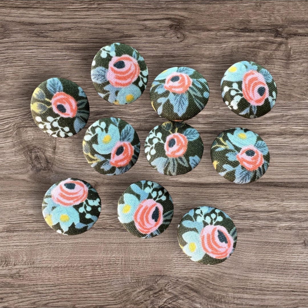 Unique Pink and Blue Floral Buttons - 10 Bohemian Style Fabric Covered ...