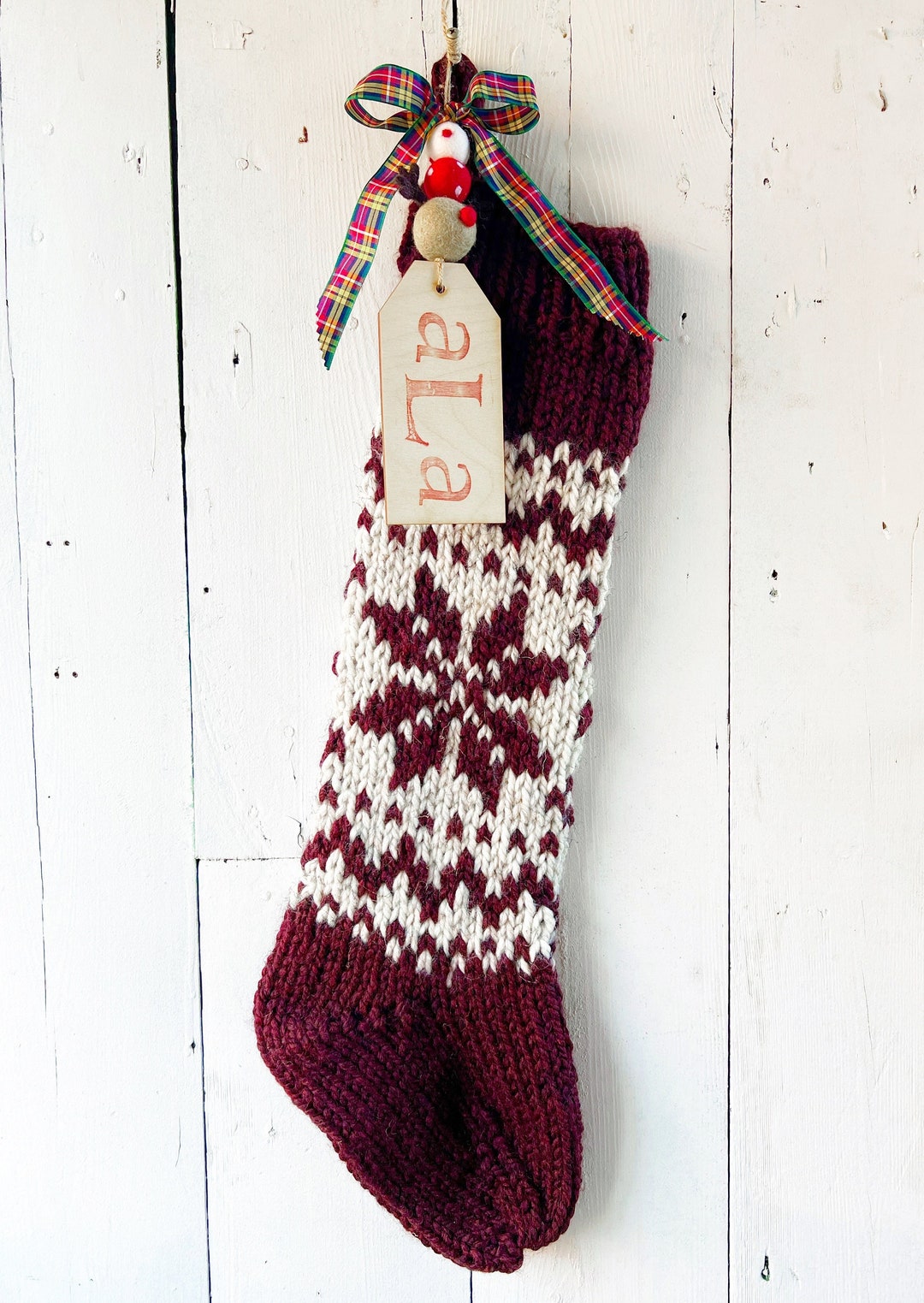 Chunky Knit Fair Isle Stocking With Red Snowflake - Personalized ...