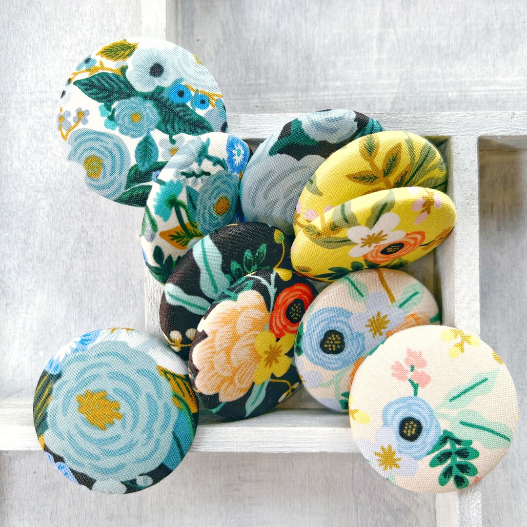 Blue Flower Mixed Boho Button Lots, Button Sewing Notions, Round Metal ...