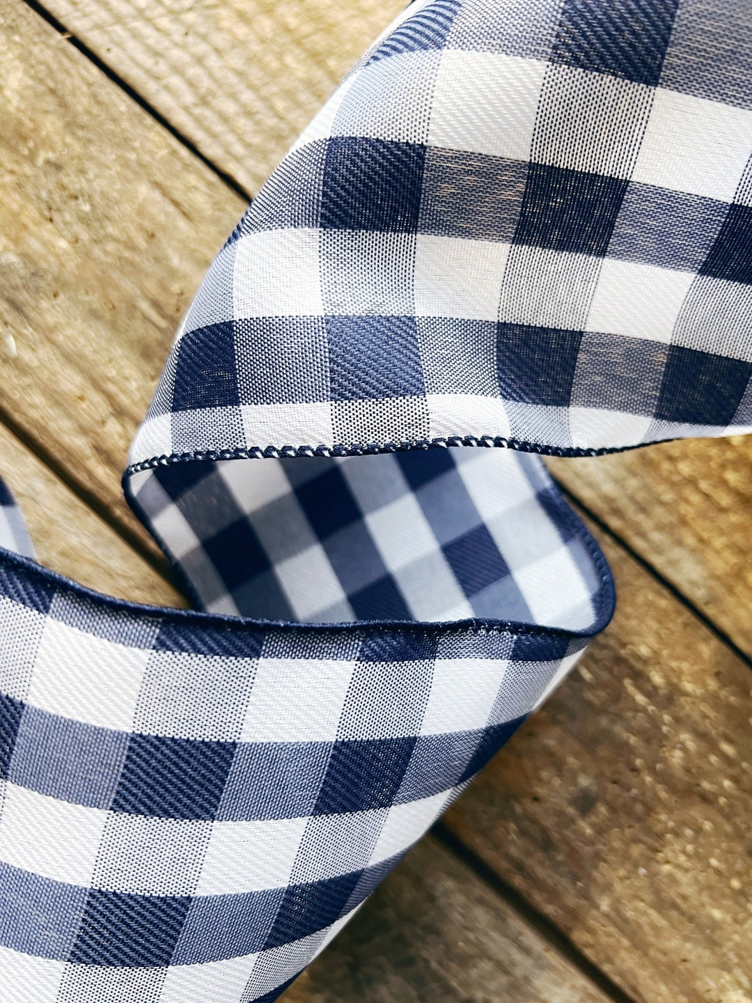 Rustic Blue & White Buffalo Check Wired Ribbon for Farmhouse Decor and ...