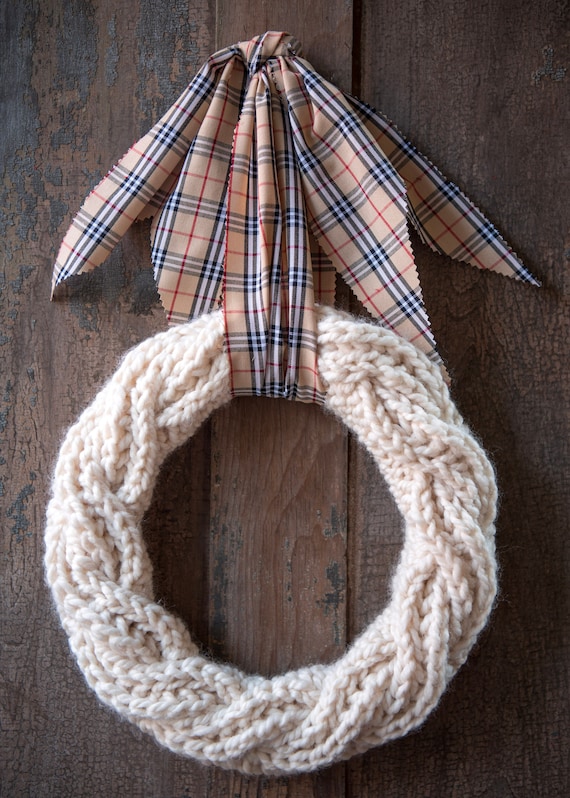 Hand Knit Winter Wreath Farmhouse Wreath Knitted Cable | Etsy