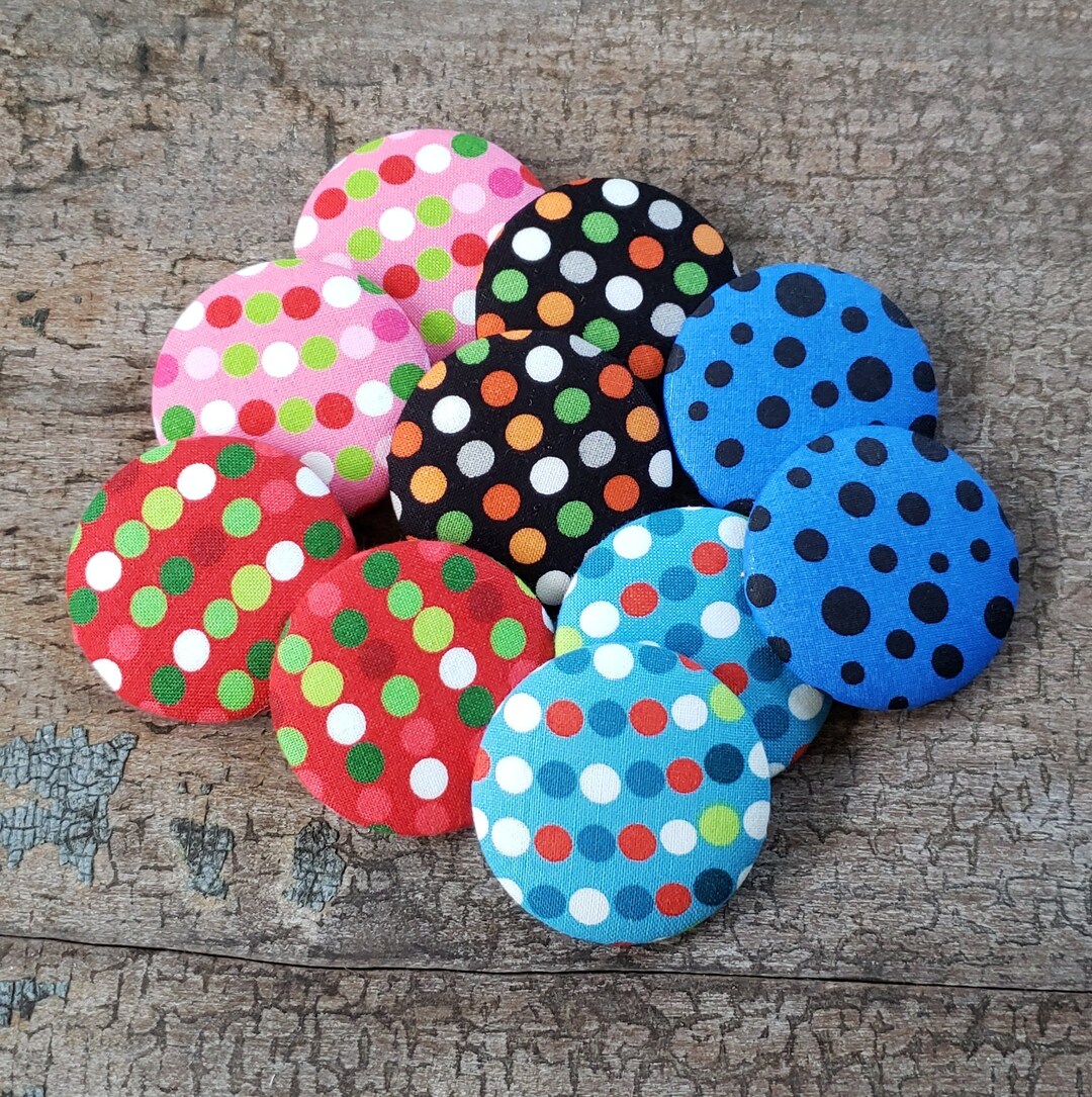 Vintage Polka Dot Fabric Buttons: Handmade Metal Sewing Supplies for ...
