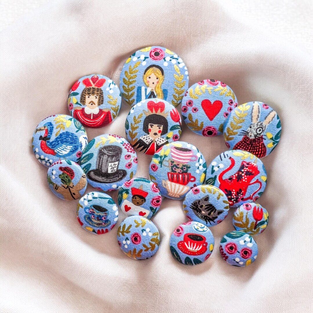 Alice in Wonderland Light Blue Fabric Buttons - 17 Handmade Crafting ...