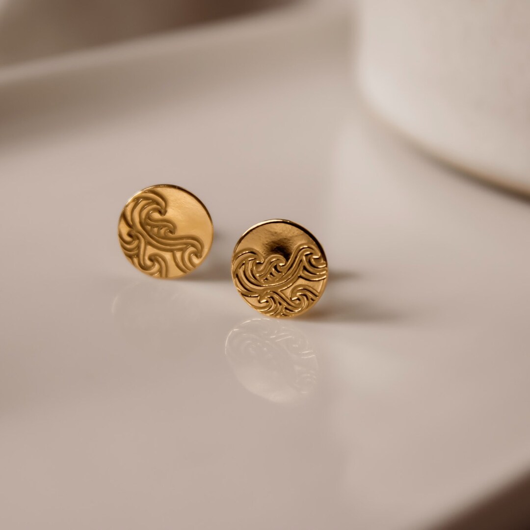 Gold Plate Earrings With Wave Motif Gift for Her Special Earrings Small ...