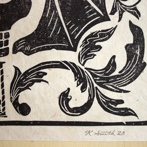 Memento Mori | Handmade Linocut Print | Gothic Gravestone Skull With ...