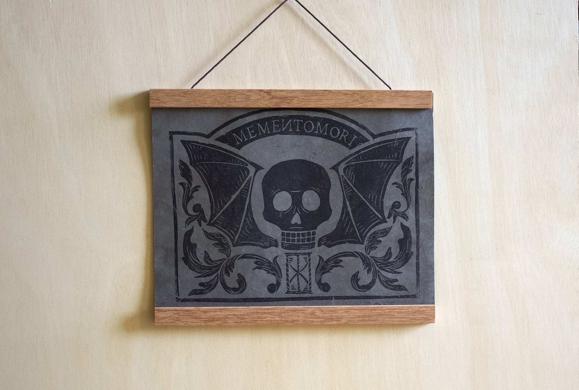 Memento Mori Handmade Linocut Print Gothic Gravestone Skull With Bat ...