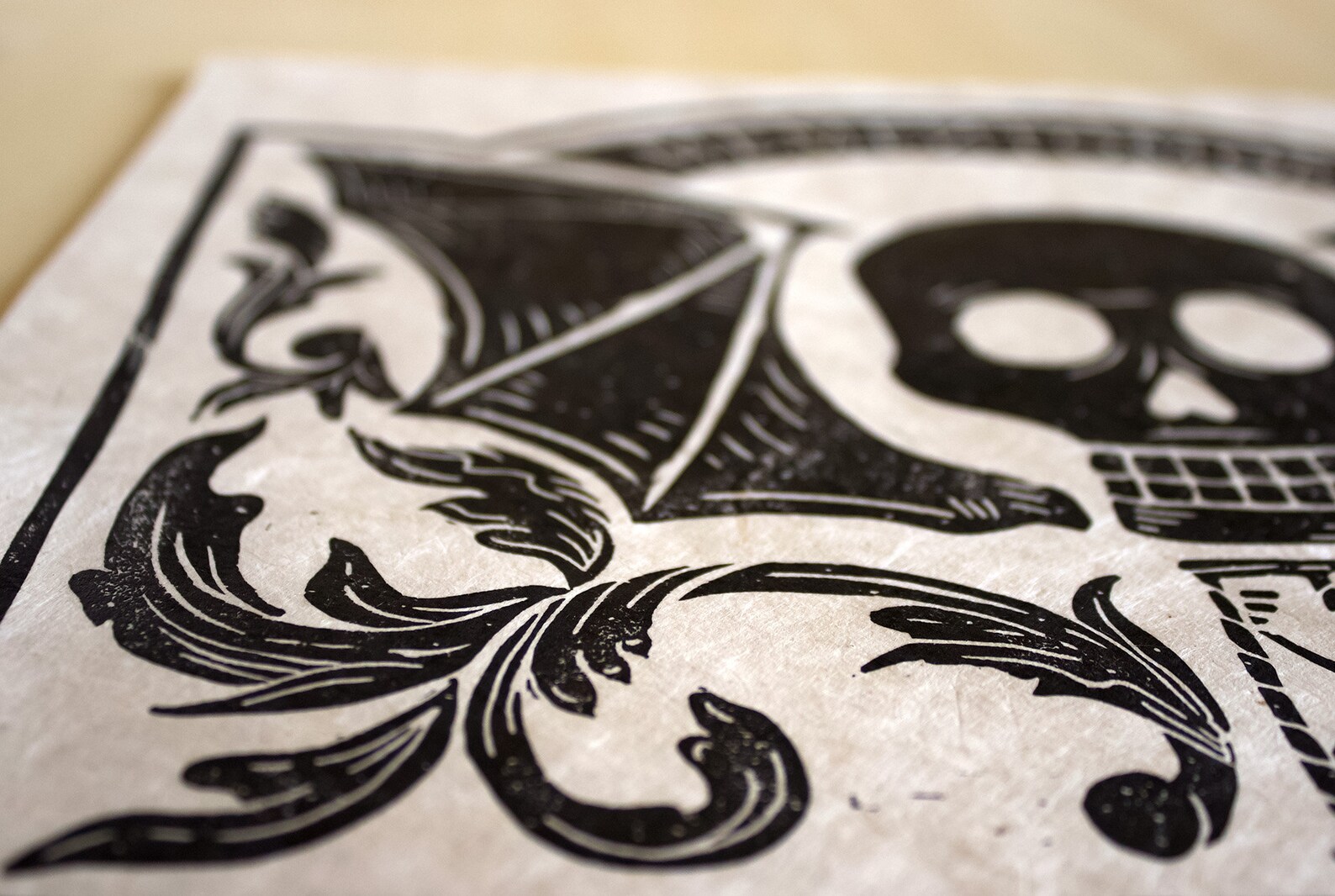 Memento Mori | Handmade Linocut Print | Gothic Gravestone Skull With ...