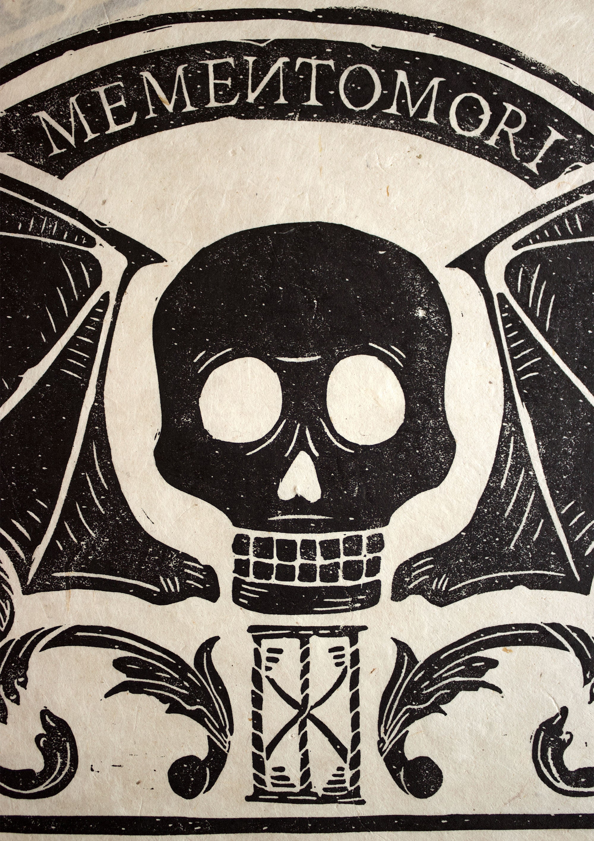 Memento Mori | Handmade Linocut Print | Gothic Gravestone Skull With ...