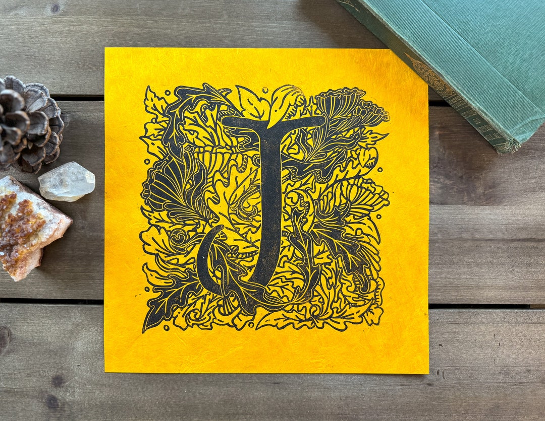 Illustrated Letter – J | Handmade Linocut Wall Print | Orange Lokta ...