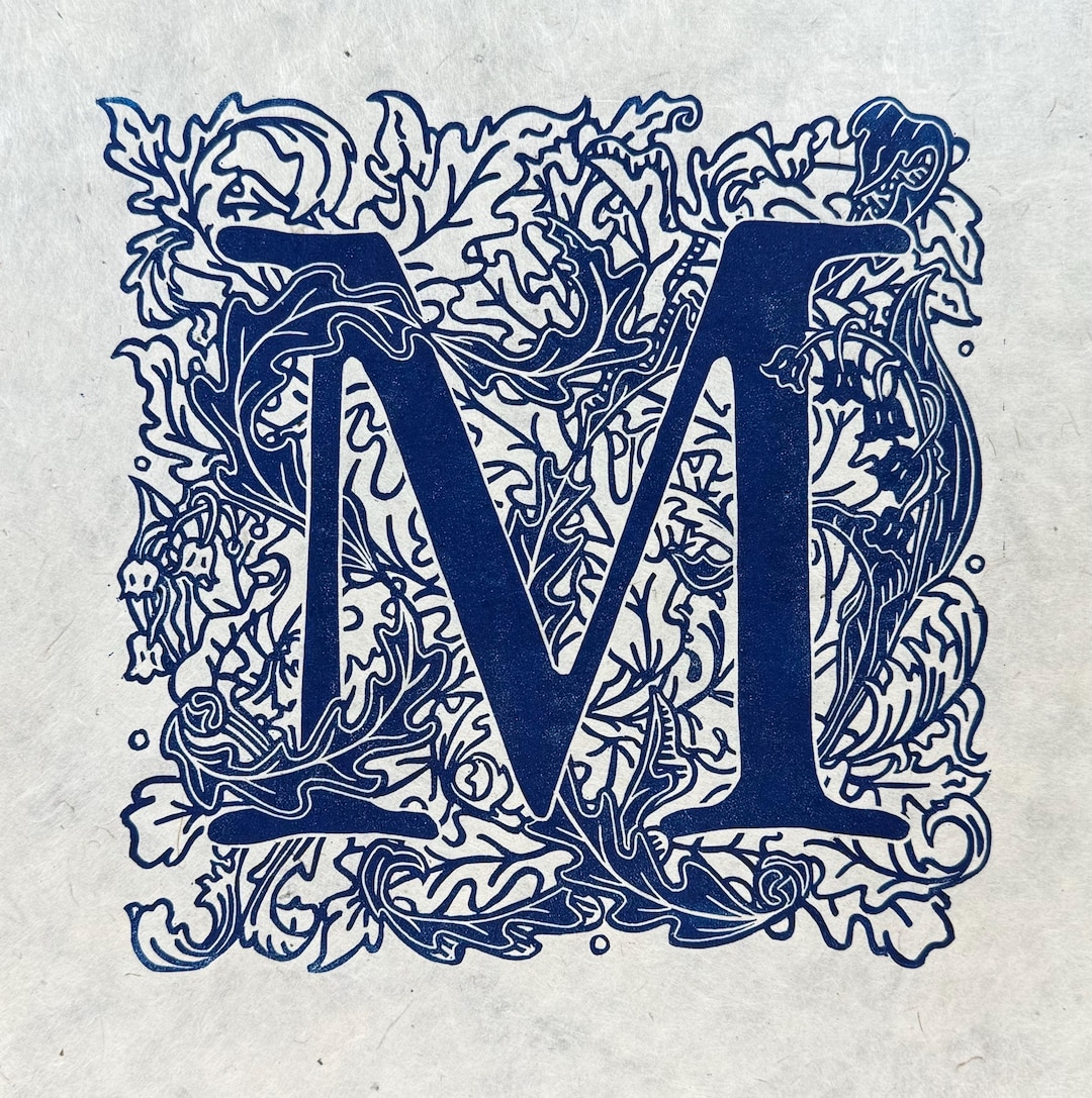 Handmade Linocut Letter M Print – Arts & Crafts Monogram - Etsy