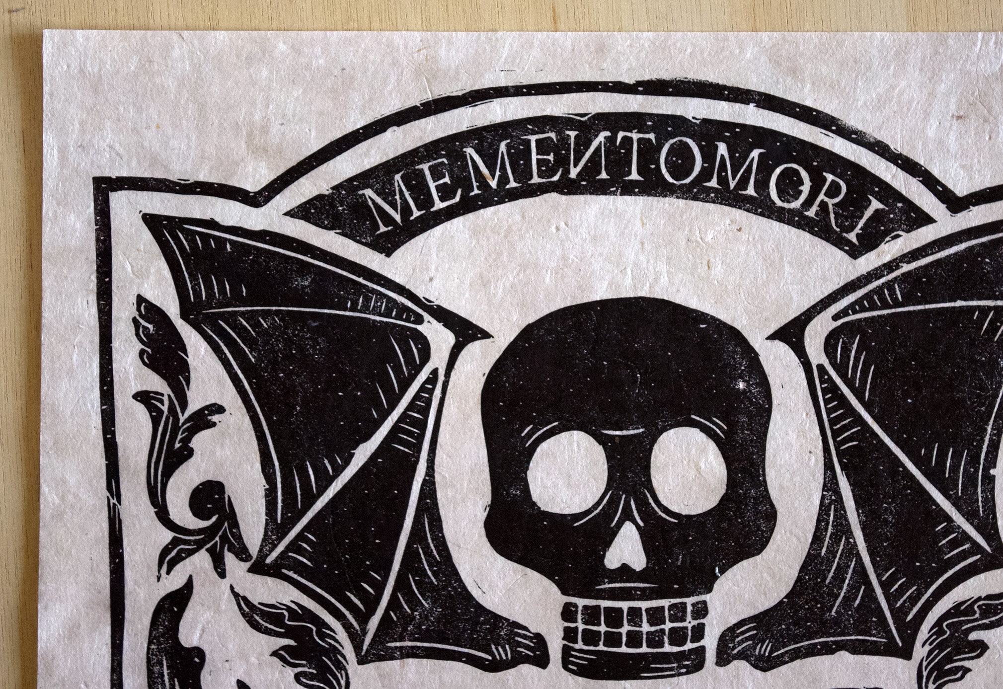 Memento Mori | Handmade Linocut Print | Gothic Gravestone Skull With ...